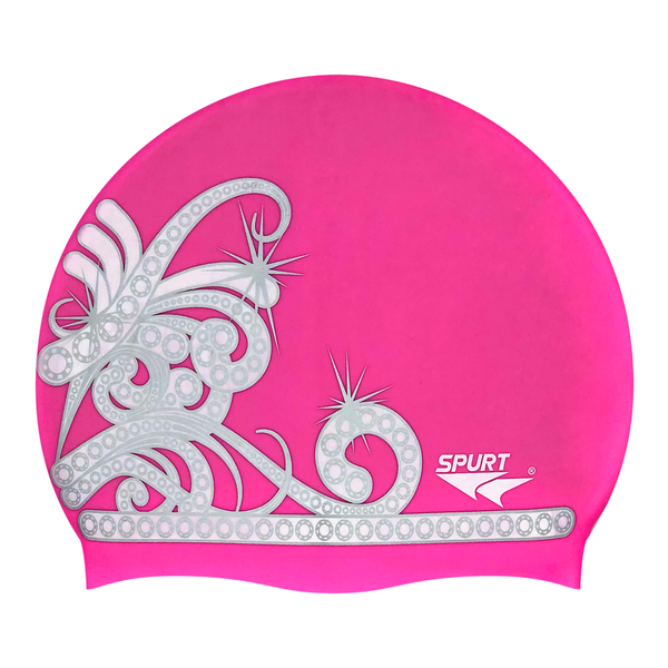 Tiara on SC16 Neon Pink Spurt Silicone Swim Cap - Spurt Online